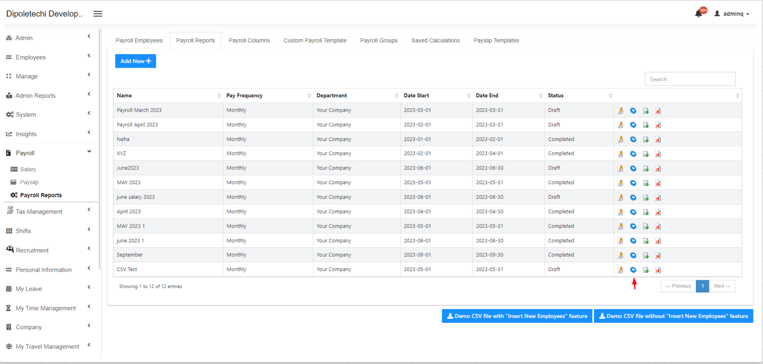 How to insert new employees using CSV?